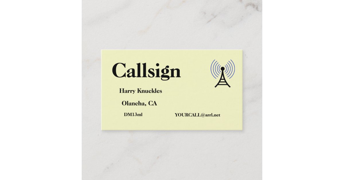 Light Yellow Amateur Radio Call Sign Business Card | Zazzle