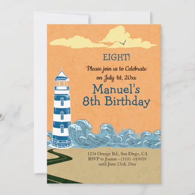 Lighthouse by the Sea Birthday Party Invitation | Zazzle