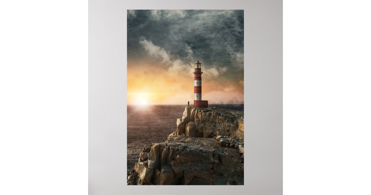 Lighthouses | Red & White Lighthouse Poster | Zazzle