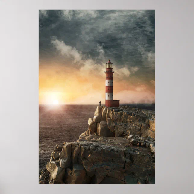 Lighthouses | Red & White Lighthouse Poster | Zazzle