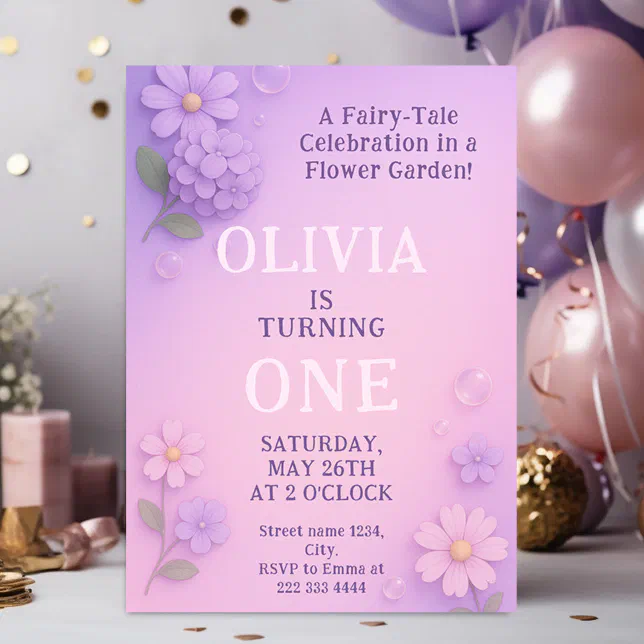 Lilac Bloom Bubble 1st Birthday Magic Invitation | Zazzle