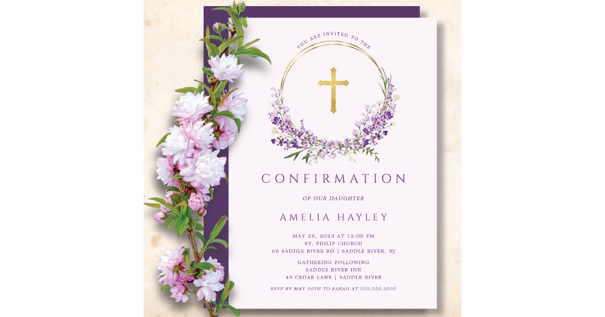 Lilac Flowers Girls First Confirmation Invitation | Zazzle