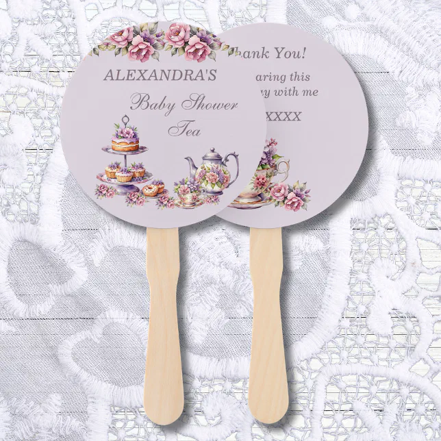 Lilac Pink Floral Tea Party Baby Shower Hand Fan | Zazzle