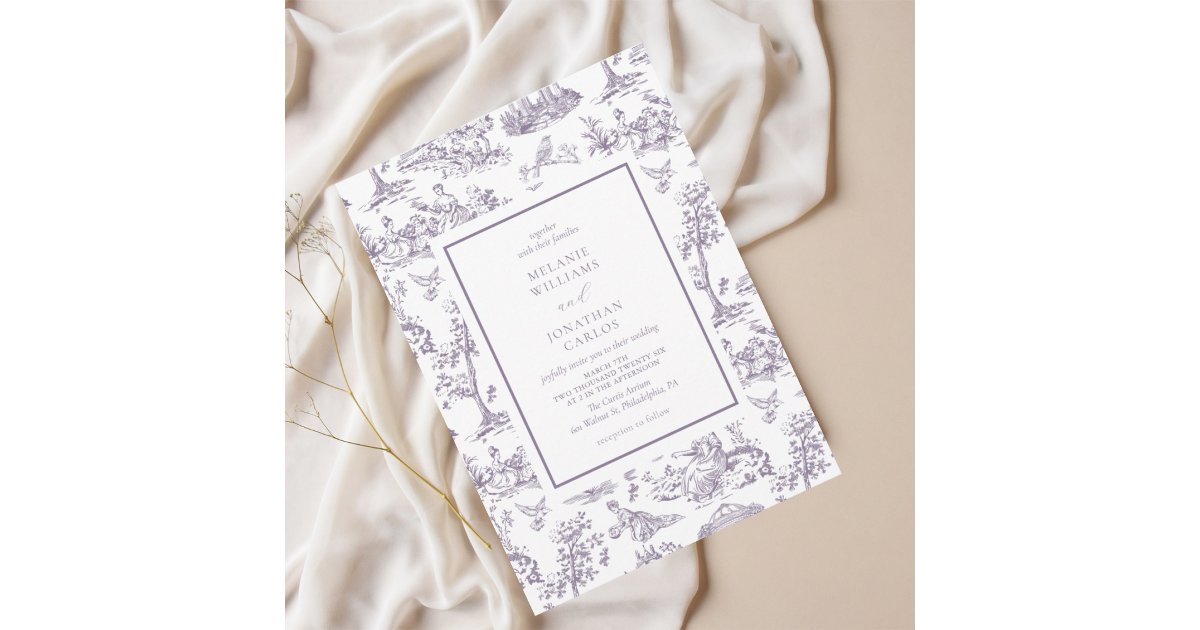 Lilac Vintage Toile Classic Wedding Invitation | Zazzle