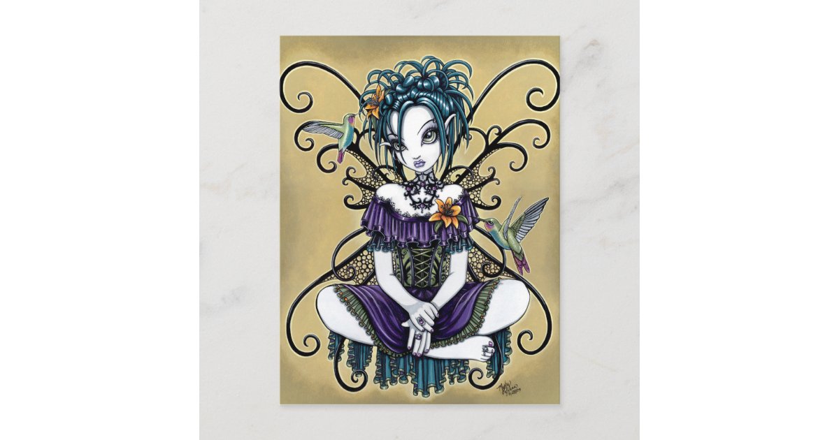 "Lillian" Gothic Hummingbird Fairy Art Postcard | Zazzle