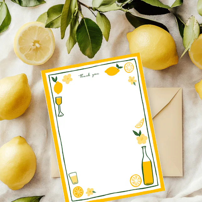 Limoncello Lemonade Lemons CUSTOM Personalised Thank You Card | Zazzle
