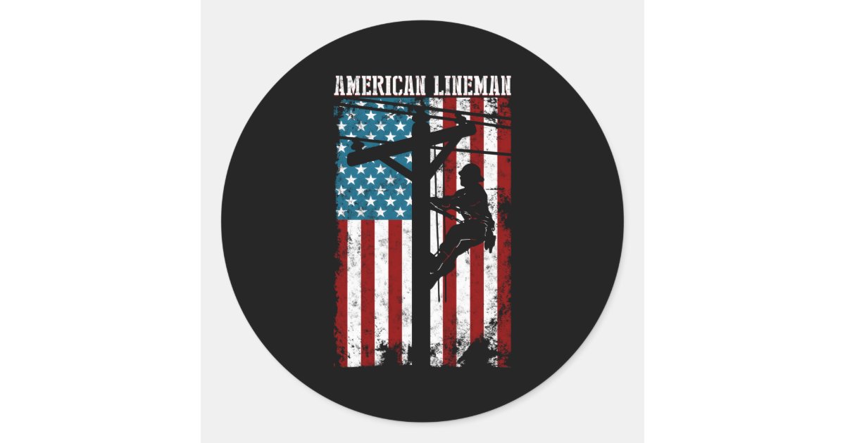 Line American Flag Electric Cable Patriotic Line Classic Round Sticker ...