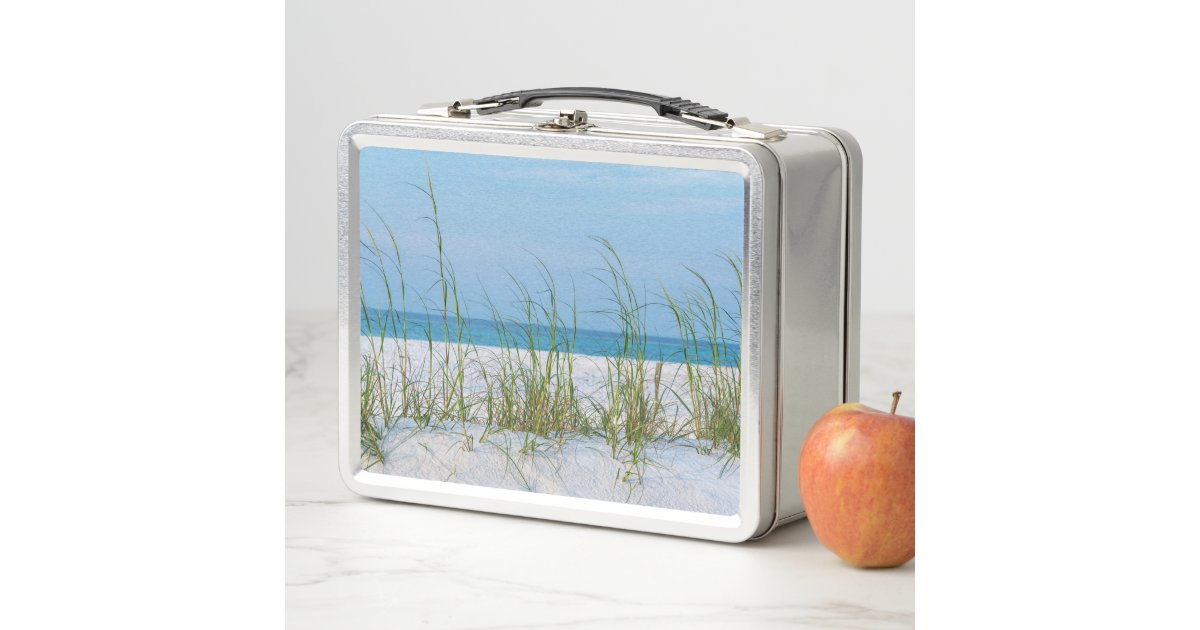 Line Of Sea Oats In White Sand Metal Lunch Box | Zazzle