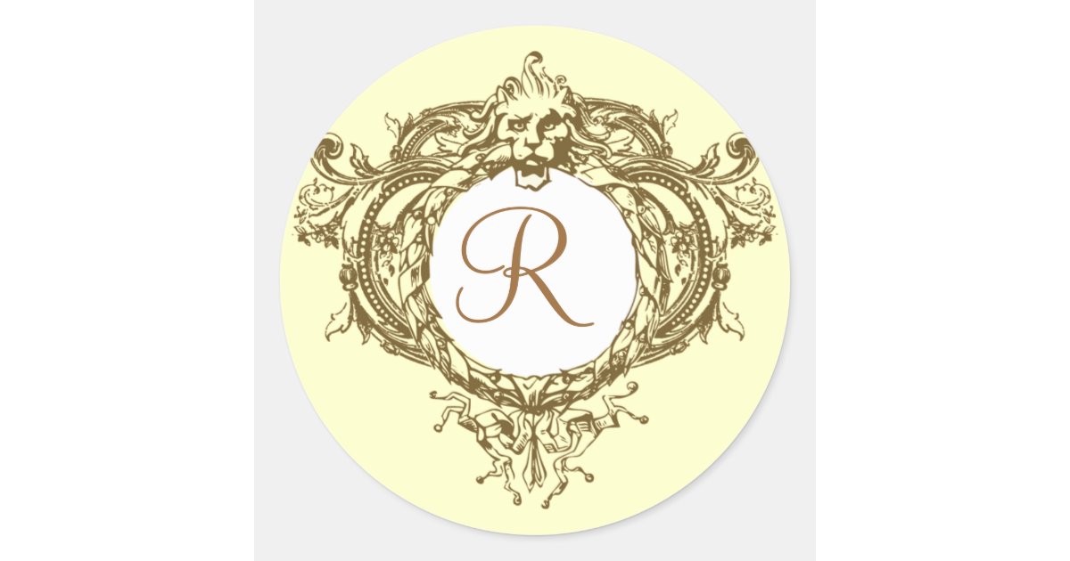 Lion Crest Initial Classic Round Sticker | Zazzle