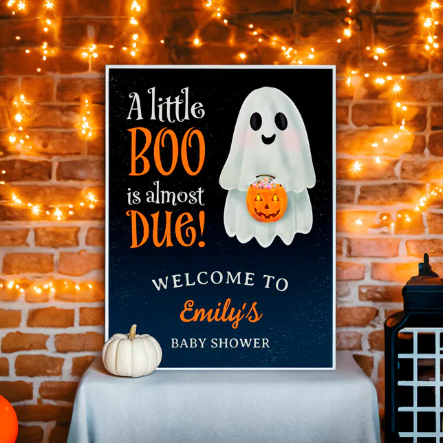 Little boo ghost pumpkin Halloween baby shower Poster | Zazzle