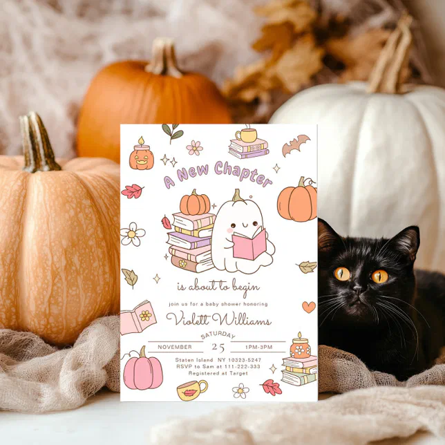 Little Boo New Chapter Autumn Fall Baby Shower Invitation | Zazzle