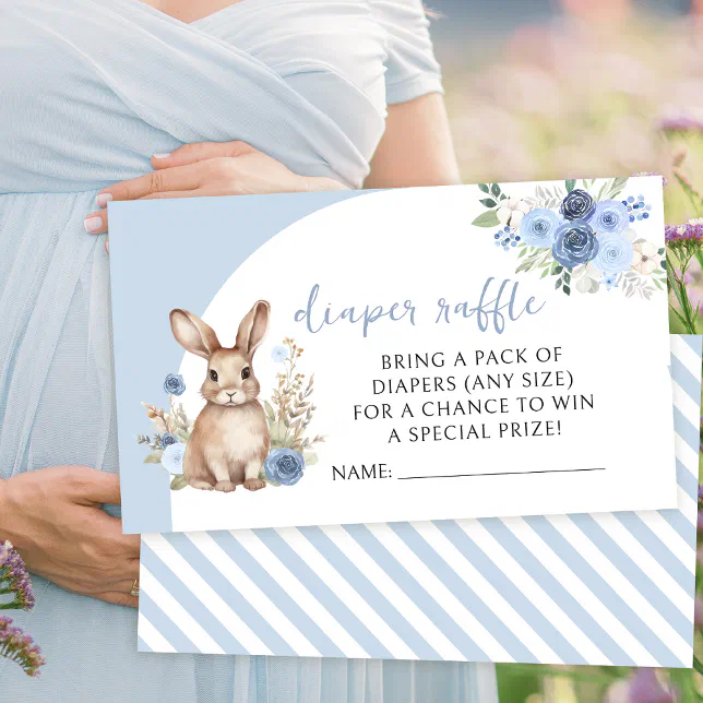 Little bunny baby boy shower diaper raffle cards | Zazzle