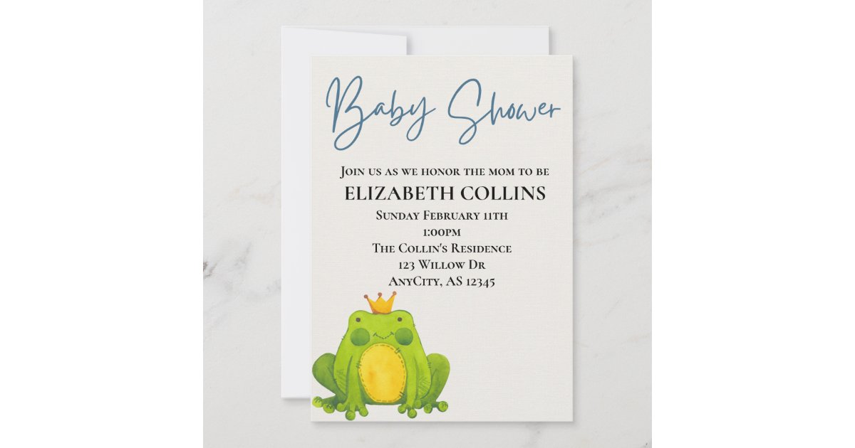 Little Frog Prince baby shower invitation | Zazzle