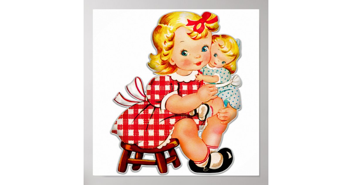 Little girl retro vintage doll child poster | Zazzle