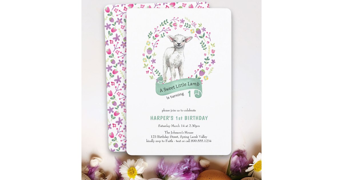 Little Lamb Spring Girl 1st Birthday Invitation | Zazzle