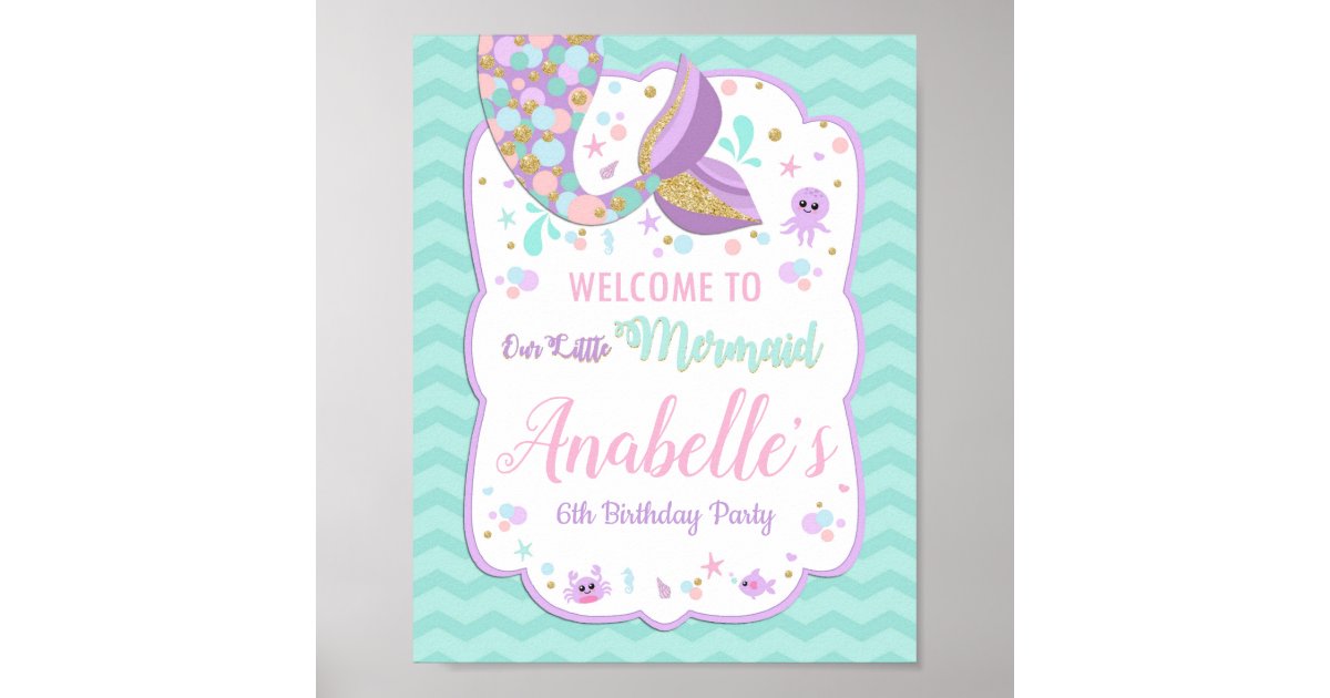 Little Mermaid Birthday Party Welcome Sign Poster | Zazzle