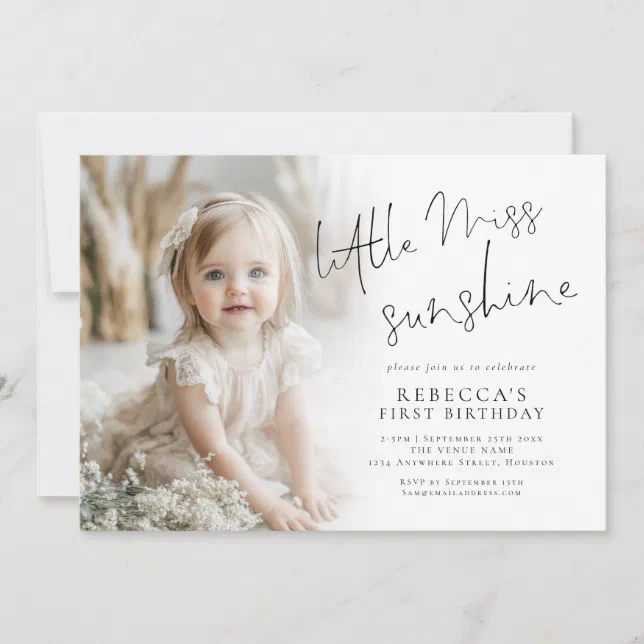 Little Miss Sunshine Photo Overlay 1st Birthday Invitation | Zazzle