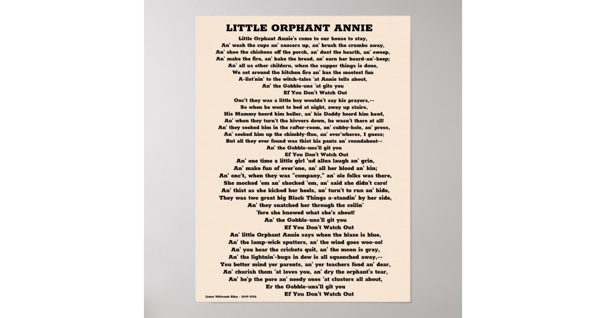 LITTLE ORPHANT ANNIE POEM POSTER | Zazzle