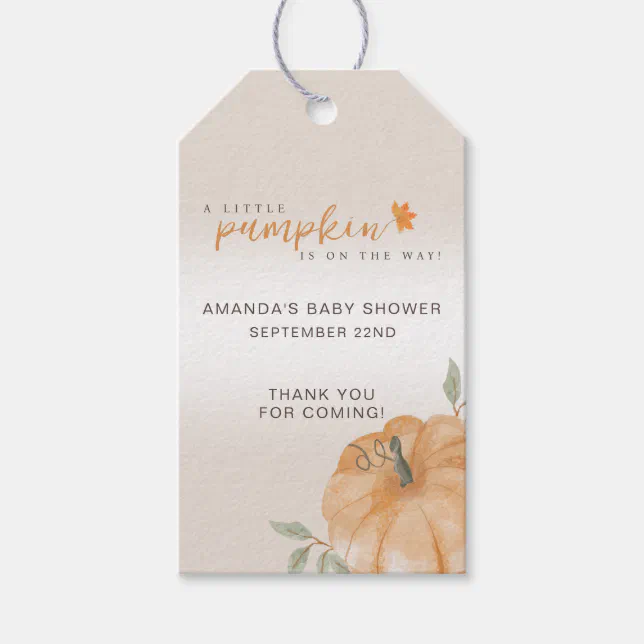 Little Pumpkin Autumn Fall Baby Shower Thank You Gift Tags | Zazzle