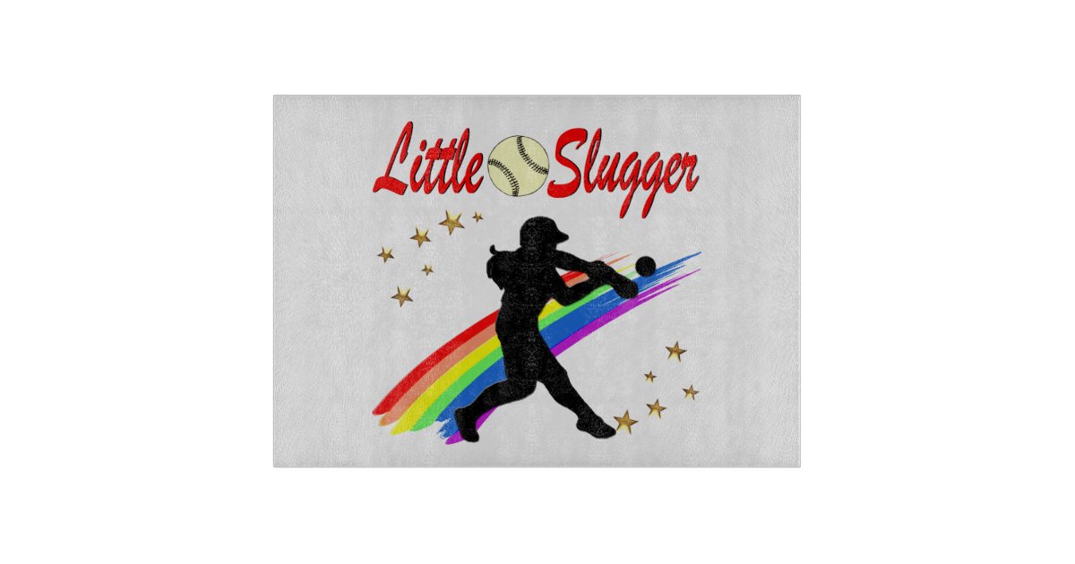 LITTLE SLUGGER GIRLS SOFTBALL DESIGN CUTTING BOARD | Zazzle