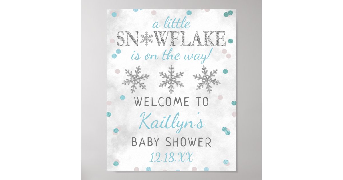 Little Snowflake Boys Winter Baby Shower Welcome Poster | Zazzle