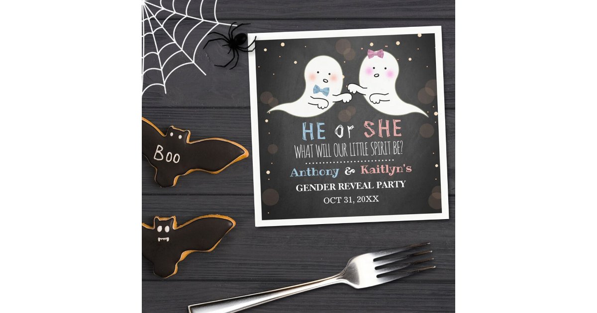 Little Spirit Halloween Ghosts Gender Reveal Party Napkin | Zazzle