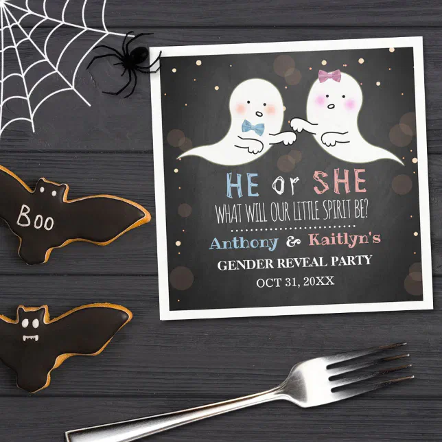 Little Spirit Halloween Ghosts Gender Reveal Party Napkin | Zazzle