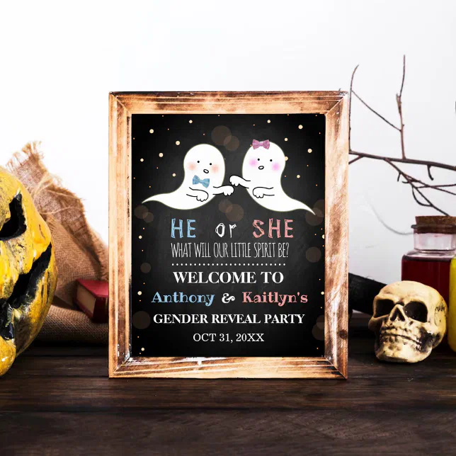 Little Spirit Halloween Ghosts Gender Reveal Party Poster | Zazzle