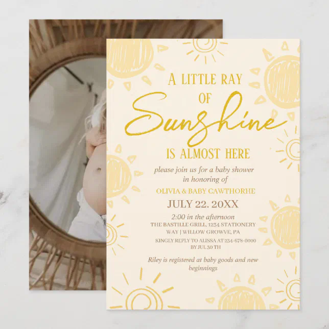 Little Sun Hand Written photo Baby Shower Invitation | Zazzle