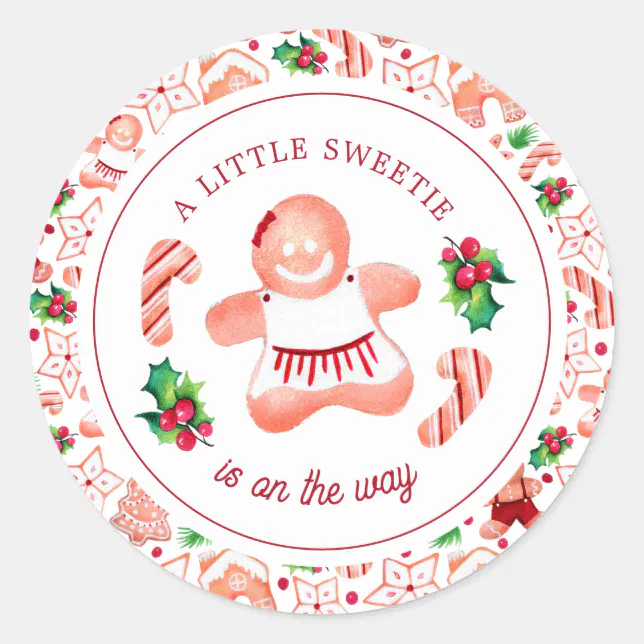 Little Sweetie Gingerbread Christmas Baby Shower Classic Round Sticker ...