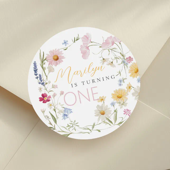 Little Wildflower Girl Turning one Birthday Classic Round Sticker | Zazzle