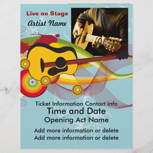 Live on Stage Acoustic Guitarist Flyer | Zazzle