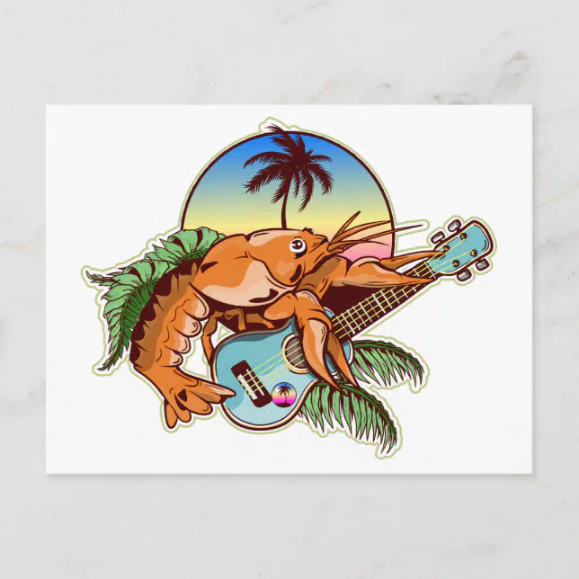 Lobster playing a ukulele guitar postcard | Zazzle