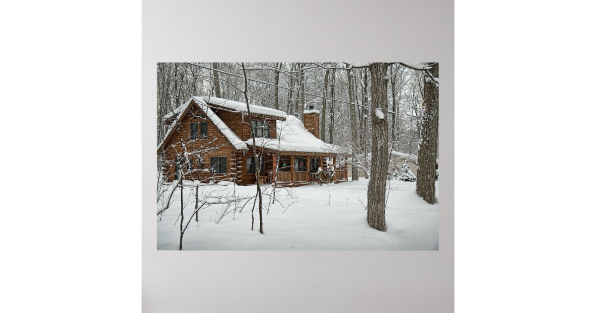 Log Cabin in Winter Poster | Zazzle