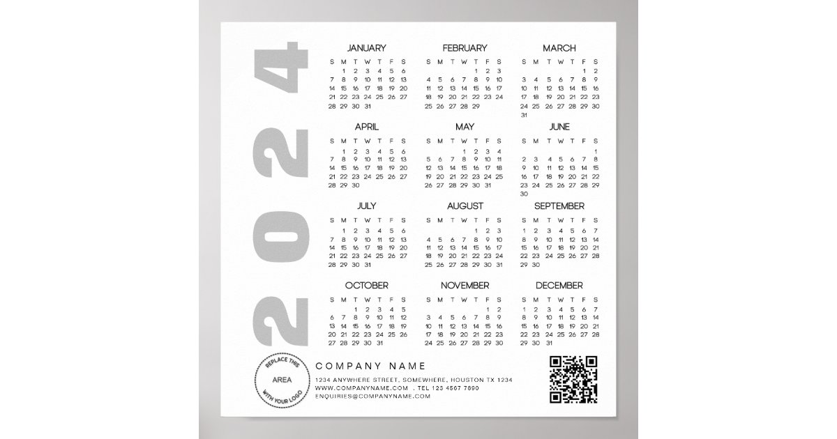 Logo 2024 Calendar QR Code Company name Poster | Zazzle