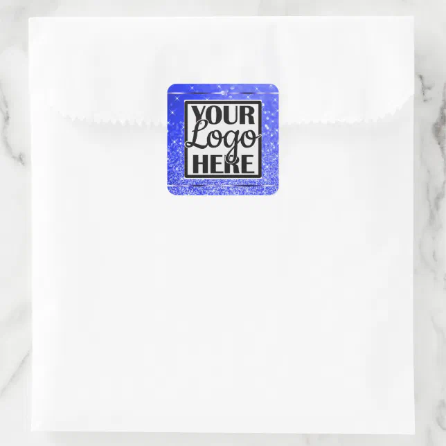 Logo Template Glamour Blue Glitter Sparkle Stars Square Sticker | Zazzle