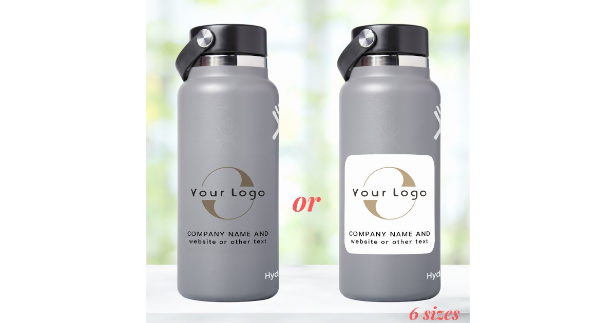 Logo + Text on Vinyl Square, Business Water Bottle | Zazzle