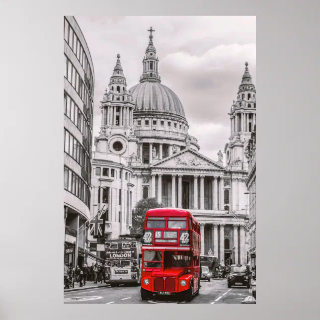 London street scene red London bus coloured art on Poster | Zazzle