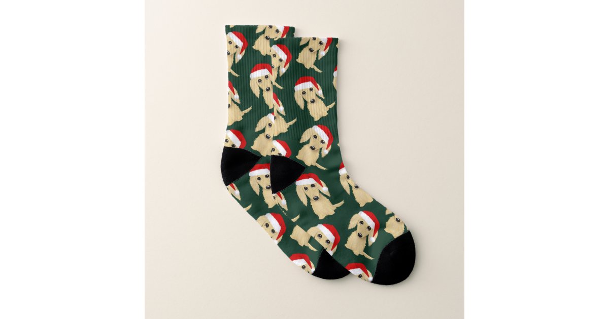 Longhaired Cream Dachshund Christmas Dog Holiday Socks | Zazzle