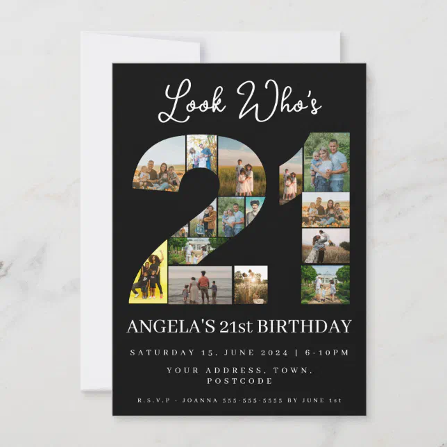 look who's 21 Photo Collage sign 21st birthday Invitation | Zazzle
