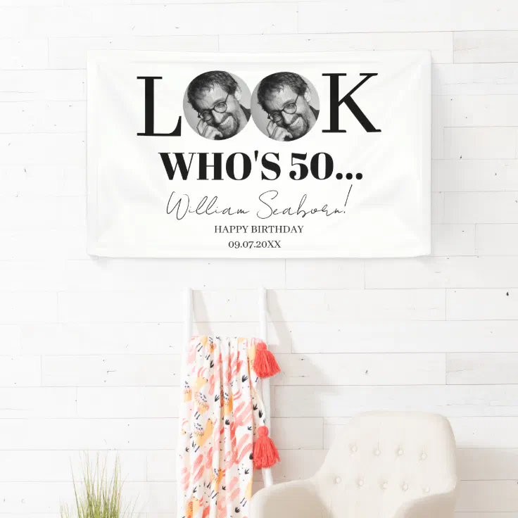 Look Who's 50, 50th Invitation with photo custom Banner | Zazzle