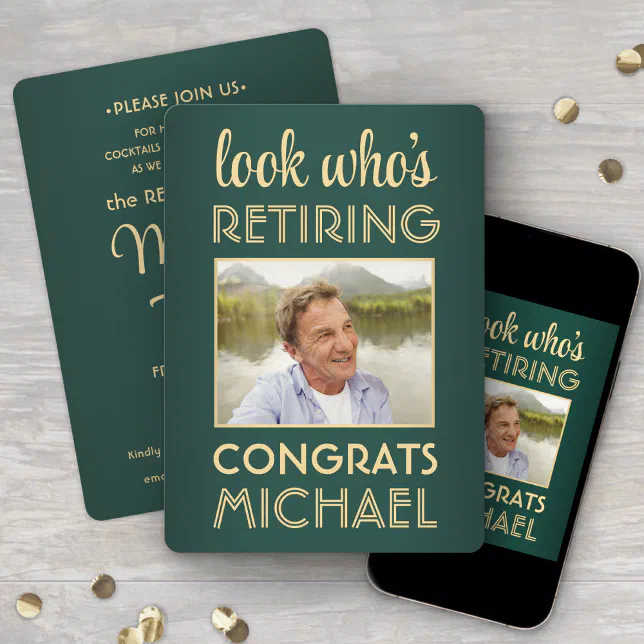 Look Who's Retiring Green Retirement Party Photo Invitation | Zazzle