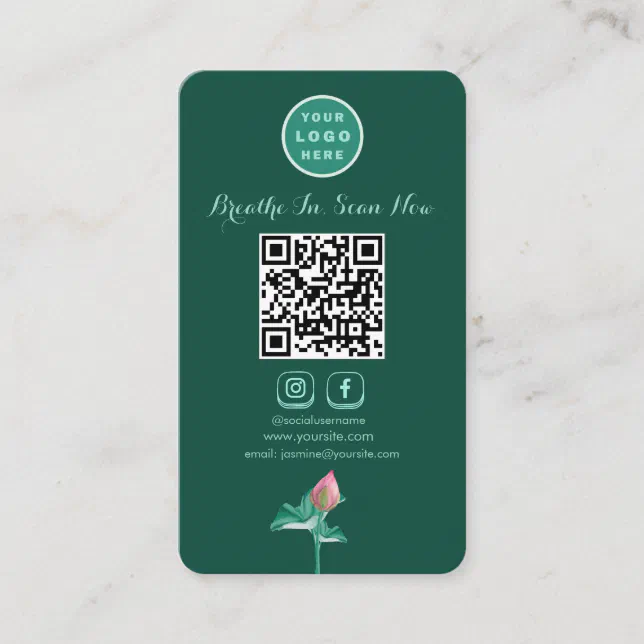 Lotus Social Media Scannable QR Code Vertical Business Card | Zazzle