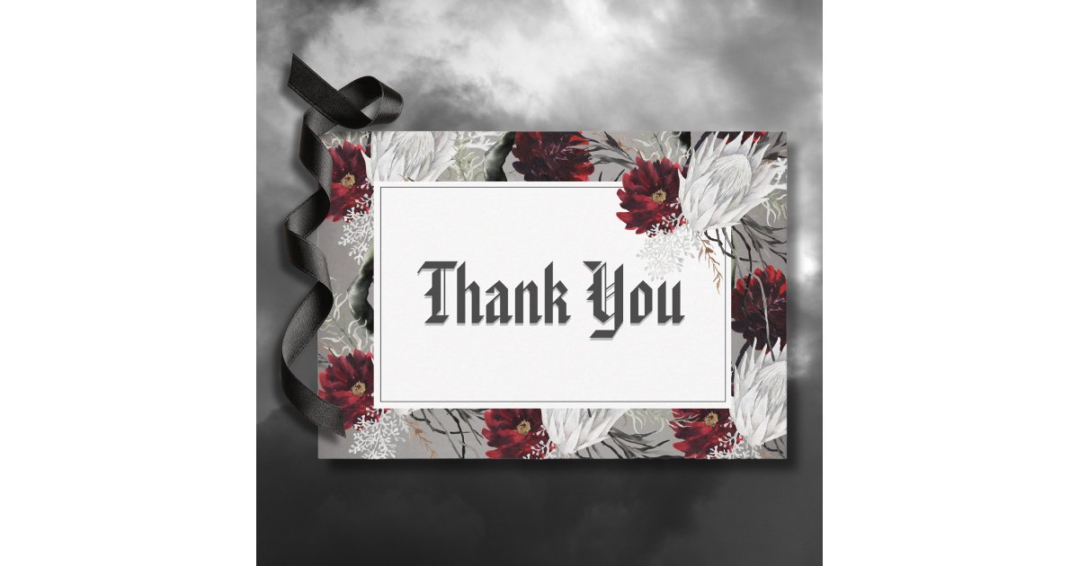 Love & Bones Spooky Red Floral Wedding Thank You Card | Zazzle