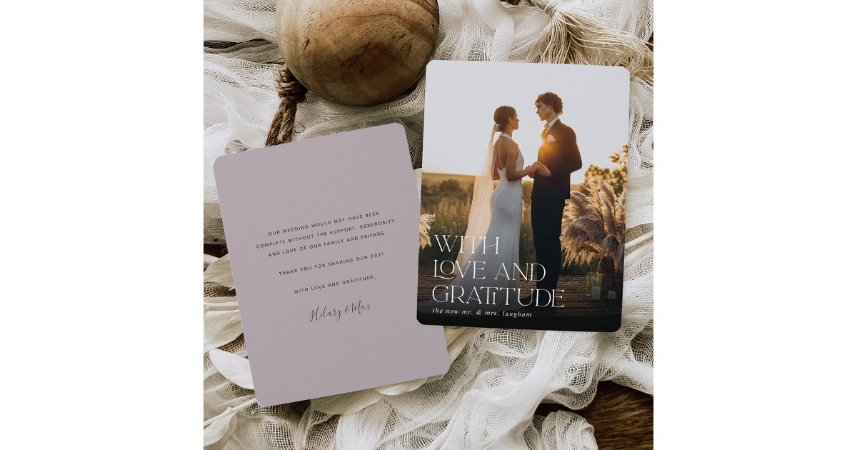 Love & Gratitude | Vertical Wedding Photo Flat Thank You Card | Zazzle