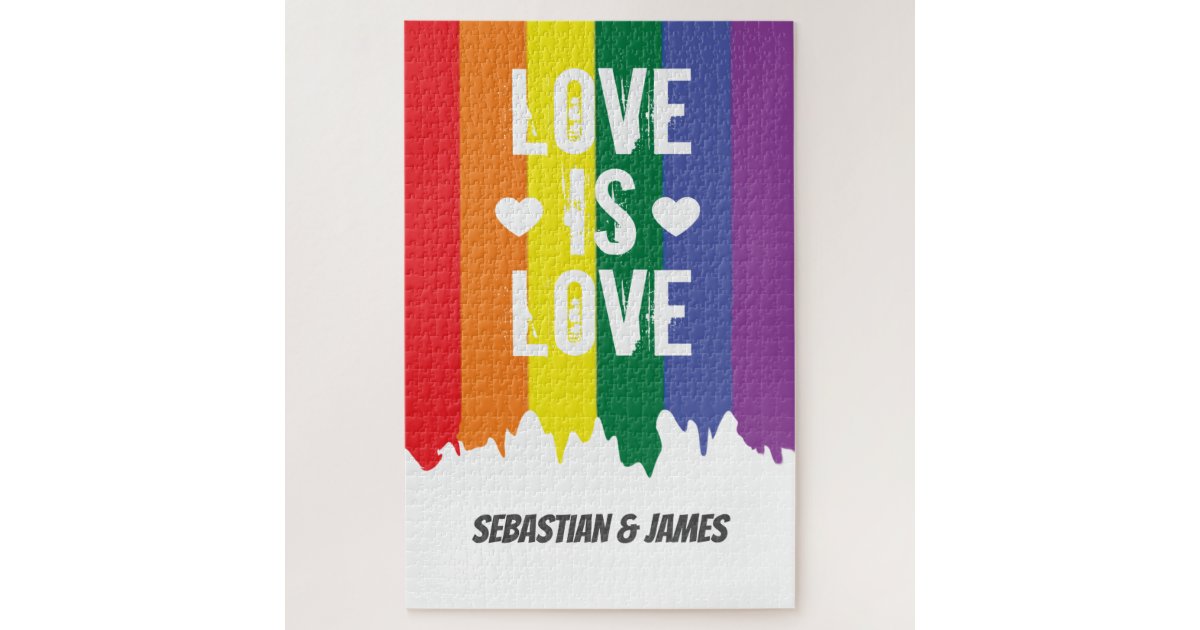 Love is love gay pride LGBT rainbow personalised Jigsaw Puzzle | Zazzle