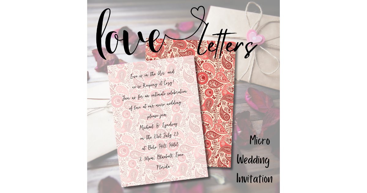 Love Letters MICRO WEDDING Handwritten Rose Paisle Invitation | Zazzle