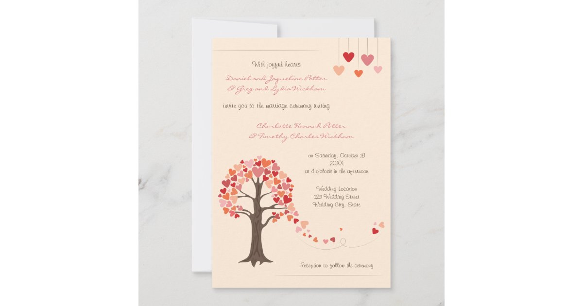 Love Tree Hearts Wedding Invitation | Zazzle