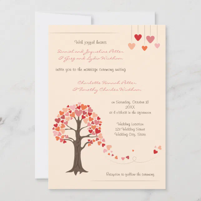 Love Tree Hearts Wedding Invitation | Zazzle