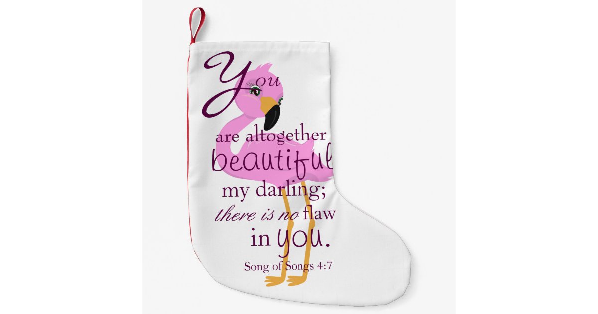 Lovely Bible Verse with a Flamingo Small Christmas Stocking | Zazzle
